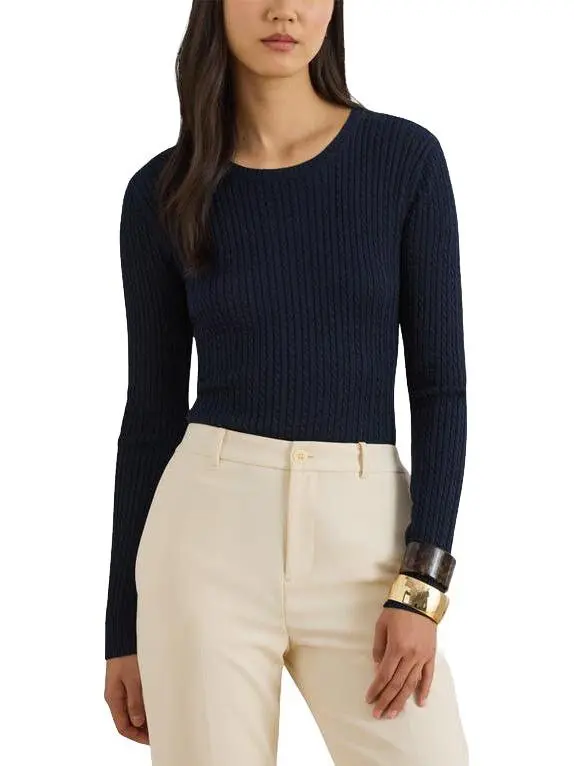 Ralph Lauren Cable Knit Long-sleeve Sweater - Lauren Navy Blue