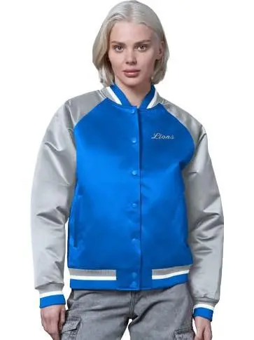 STARTER Detroit Lions Satin Varsity Jacket - Blue