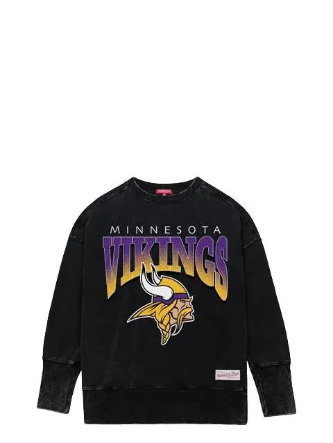 Mitchell & Ness Minnesota Vikings Delineate Mineral Wash Crewneck Sweatshirt - Black