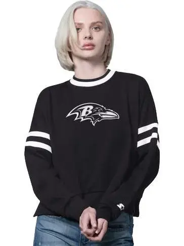 STARTER Baltimore Ravens Drop Shoulder Cropped Sweatshirt - Black