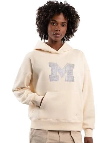 STARTER Michigan Wolverines Relaxed Rhinestone Hoodie By - Cream