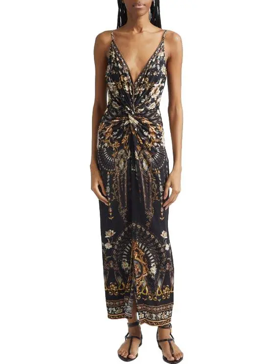 Camilla Print Strappy Twist Front Jersey Maxi Dress - Flamenco Folklore