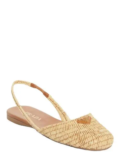 Prada Raffia Slingback Flat - Beige