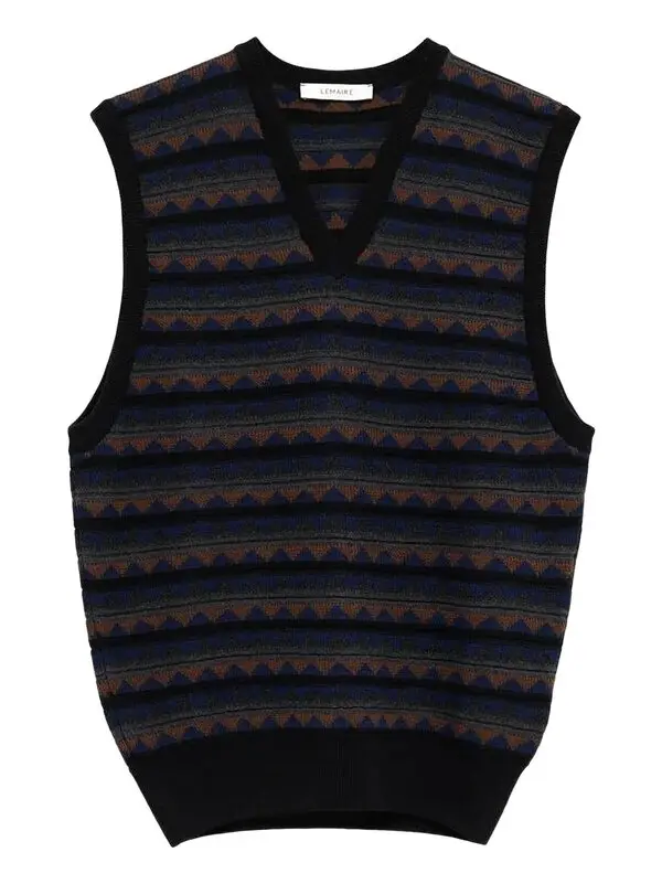 LEMAIRE V-neck Jacquard Vest - Black