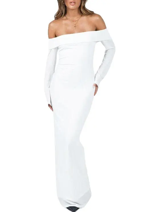 Princess Polly Maida Long Sleeve Gown - White
