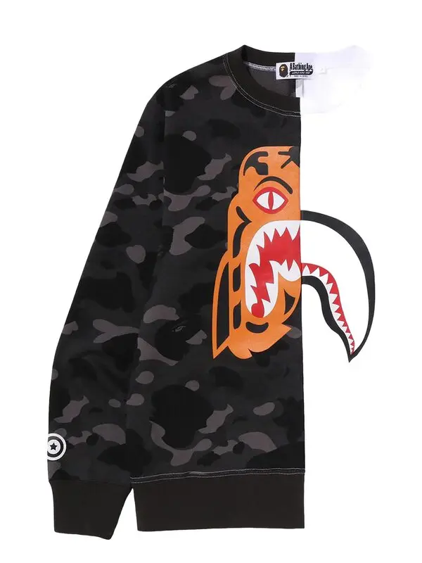 A BATHING APE Color Camo Tiger Shark Crewneck Sweatshirt - Black
