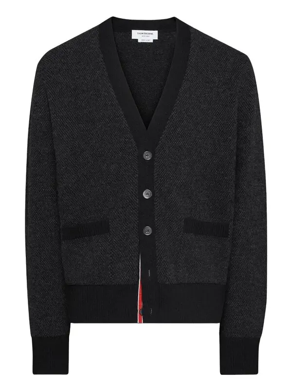 Thom Browne Textured Stitch V-neck Knitwear - Black