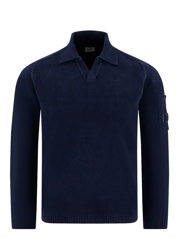 C.P. COMPANY Cotton Chenille Polo Sweater - Blue
