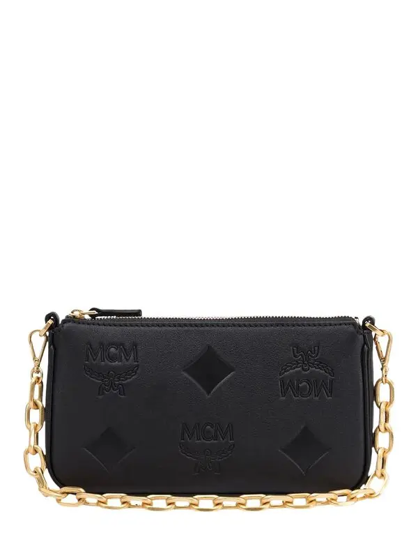 Mcm Aren Maxi Monogram Leather Pouch - Black