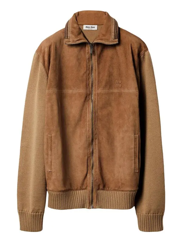 Miu Miu Leather Zipped Cardigan - Tan