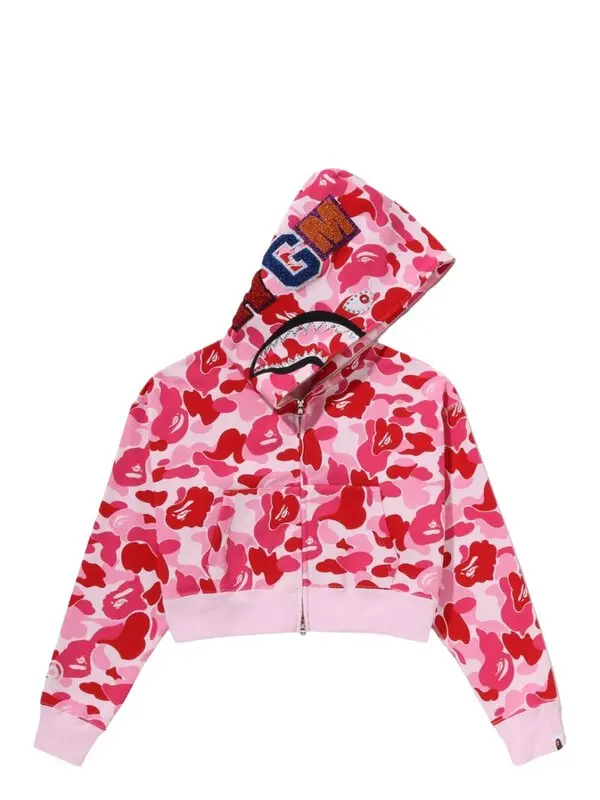 A BATHING APE Abc Camo Crystal Stone Shark Cropped Zip Hoodie - Pink