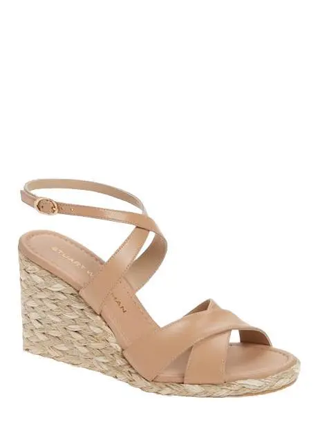 STUART WEITZMAN Alyssa Ankle Strap Wedge Sandals - Adobe Smooth Cafe