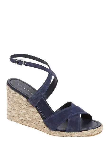 STUART WEITZMAN Alyssa Ankle Strap Wedge Sandals - Nice Blue