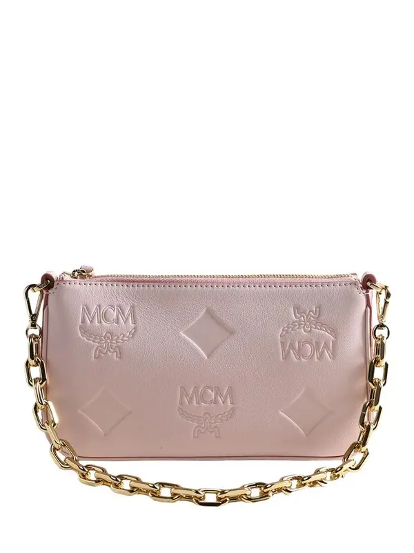 Mcm Aren Maxi Leather Pouch - Pink