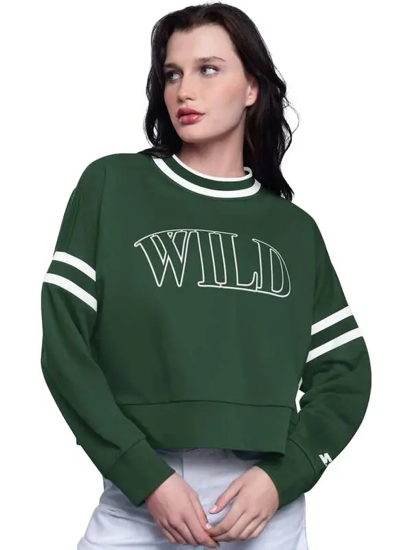 STARTER Minnesota Wild Power Play Cropped Pullover Sweatshirt By - Green