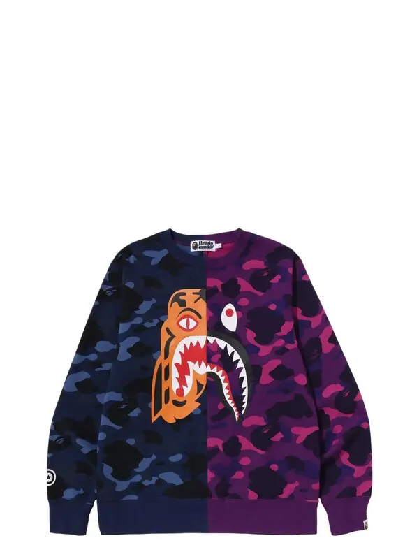 A BATHING APE Color Camo Tiger Shark Crewneck Sweatshirt - Blue