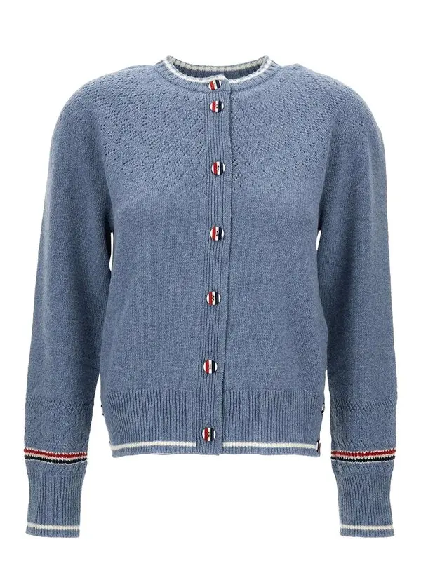 Thom Browne Pointelle Fair Isle Crew Neck Cardigan - Blue