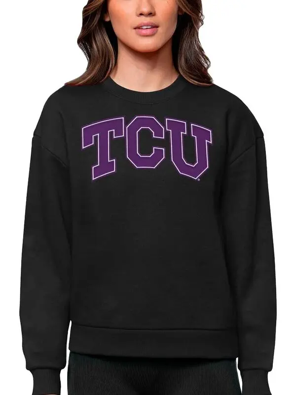 ANTIGUA Tcu Horned Frogs Victory Crewneck Pullover Sweatshirt - Black