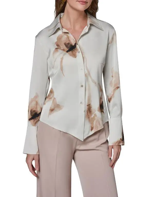 Donna Karan New York Floral Print Button-up Shirt - Light Tuscan Grey Mult