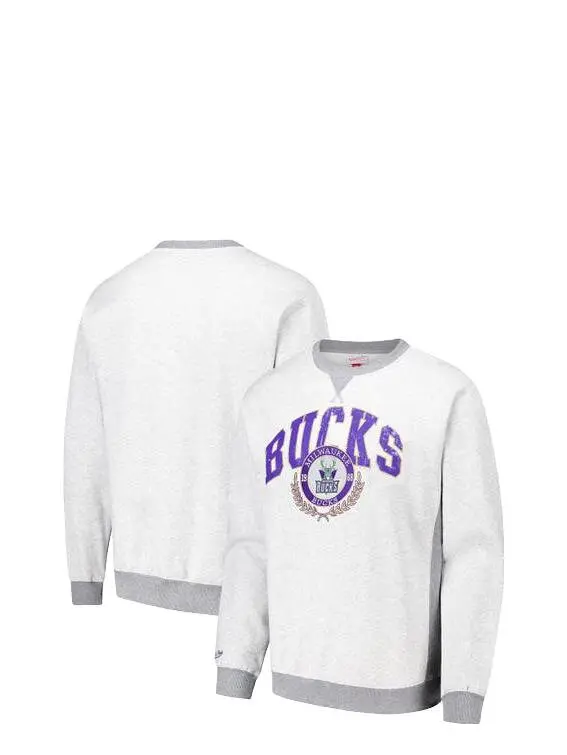 Mitchell & Ness Milwaukee Bucks Vintage Logo Pullover Sweatshirt - Heather Gray