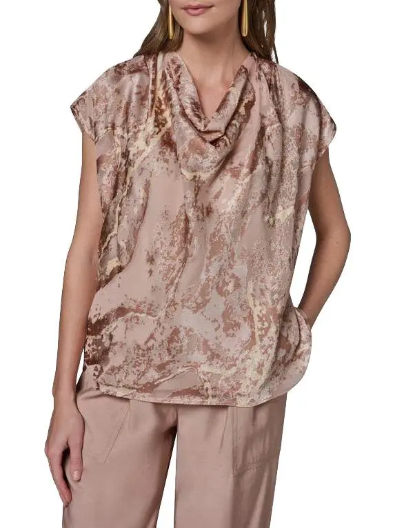 Donna Karan New York Burnout Cowl Neck Top - Snow Petal Combo