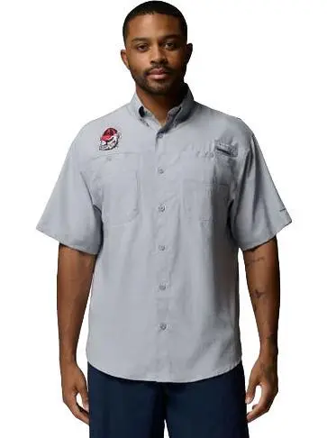 Columbia Georgia Bulldogs Tamiami Omni-shade Button-down Shirt - Gray