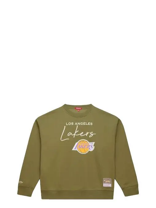 Mitchell & Ness Los Angeles Lakers Lightweight Script Sweatshirt - Olive