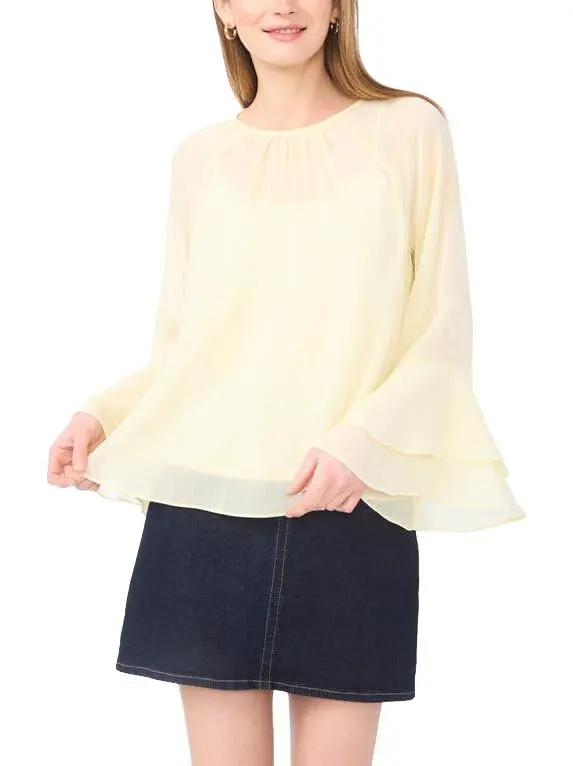 Vince Camuto Double Ruffle Cuff Semi-sheer Top - Lemon Cream