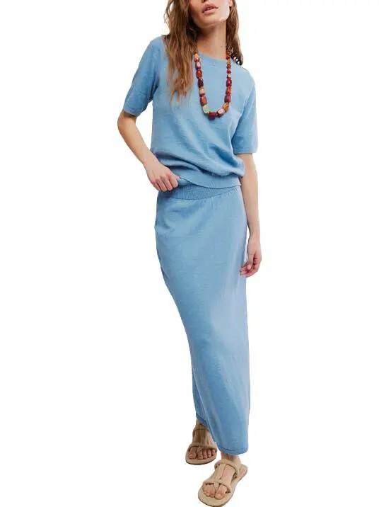 Free People Cotton & Linen Knit Sweater & Maxi Skirt Set - Dusk Blue