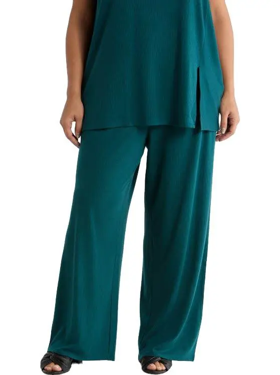 Eileen Fisher Ribbed Wide-leg Pants - Kelp