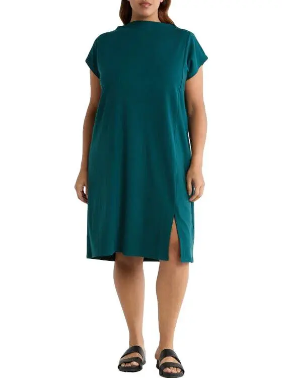 Eileen Fisher Funnel Neck Maxi Dress - Kelp