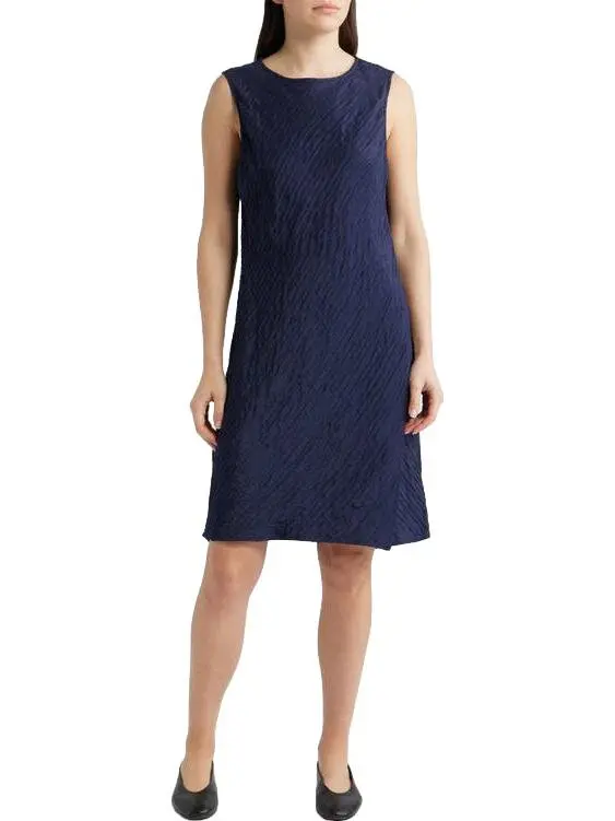 Eileen Fisher Jewel Neck Sleeveless Silk Dress - Ink