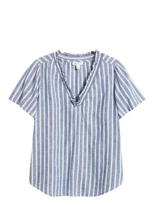 BEACHLUNCHLOUNGE Bree Ruffle Linen & Cotton Top - French Blue