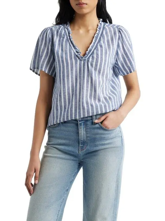 BEACHLUNCHLOUNGE Bree Ruffle Linen & Cotton Top - French Blue