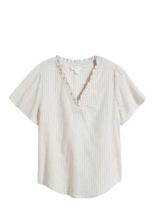 BEACHLUNCHLOUNGE Bree Ruffle Linen & Cotton Top - Khaki Sand