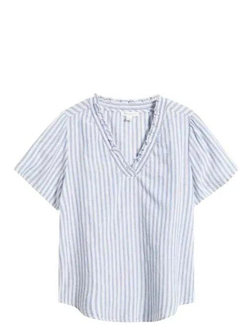 BEACHLUNCHLOUNGE Bree Ruffle Linen & Cotton Top - Misty Lines