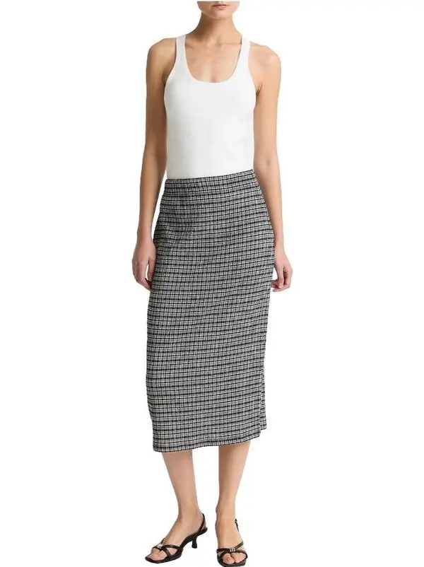 Vince Plaid Grid-knit Midi Pencil Skirt - Natural