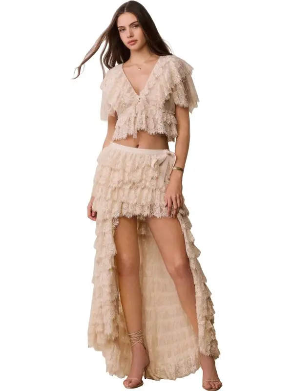 LoveShackFancy Camilia Lace Ruffle High-low Skirt - Ivory