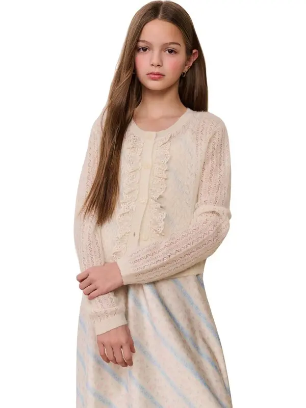 LoveShackFancy Tween Kena Alpaca-wool Pointelle Cardigan - Aspen White