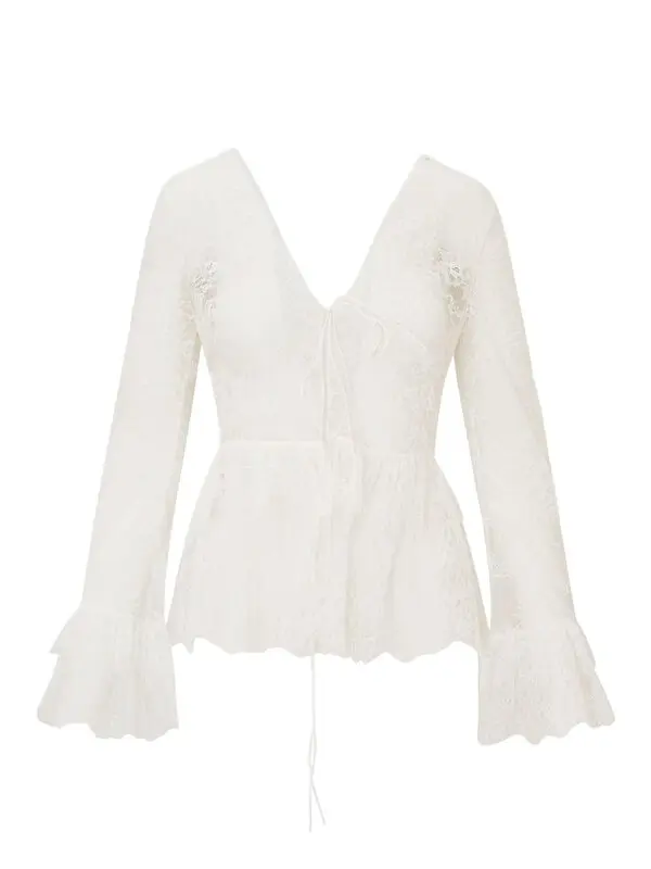 LoveShackFancy Siddie Lace Blouse - Ivory