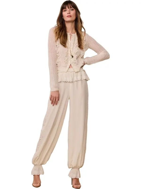 LoveShackFancy Clyra Silk Lace-trimmed Balloon Pant - Cream