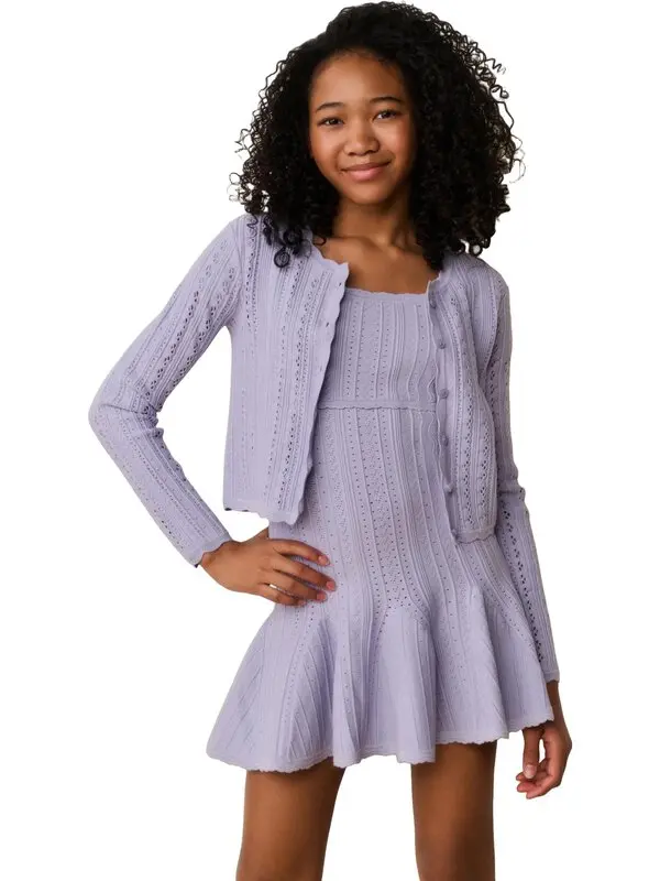 LoveShackFancy Tween Emlynn Pointelle Cardigan - Moonwash