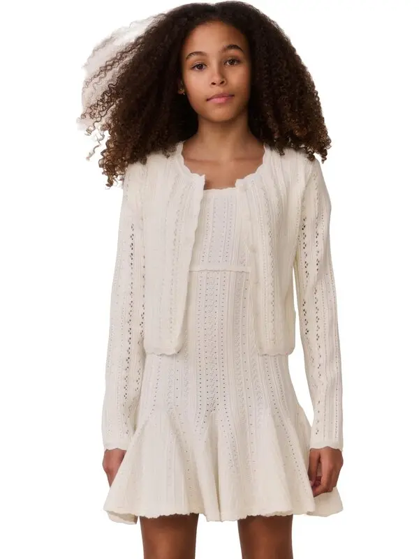 LoveShackFancy Tween Emlynn Pointelle Cardigan - White Tea