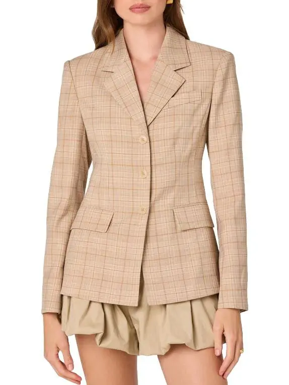 Astr The Label Plaid Blazer - Tan Plaid