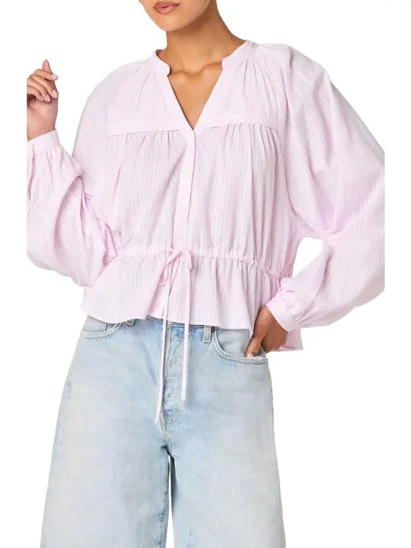 Astr The Label Jessalyn Long Sleeve Woven Shirt - Pink Stripe