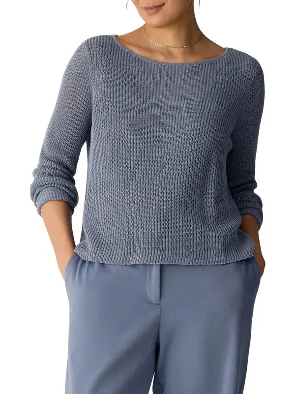Eileen Fisher Organic Cotton & Silk Ballet Neck Sweater - Flint