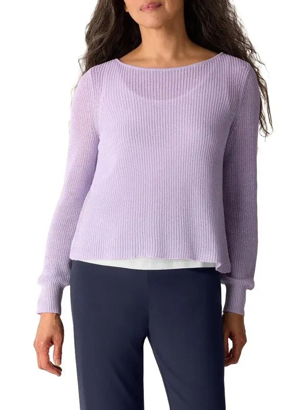 Eileen Fisher Organic Cotton & Silk Ballet Neck Sweater - Lilac Frost