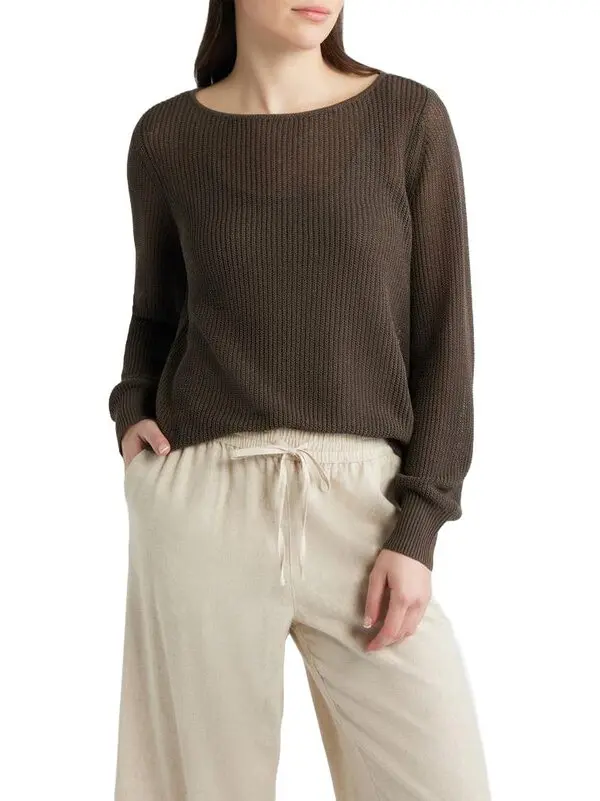 Eileen Fisher Organic Cotton & Silk Ballet Neck Sweater - Wren