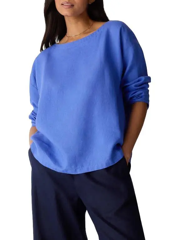Eileen Fisher Boxy Bateau Neck Organic Linen Top - Blue Star