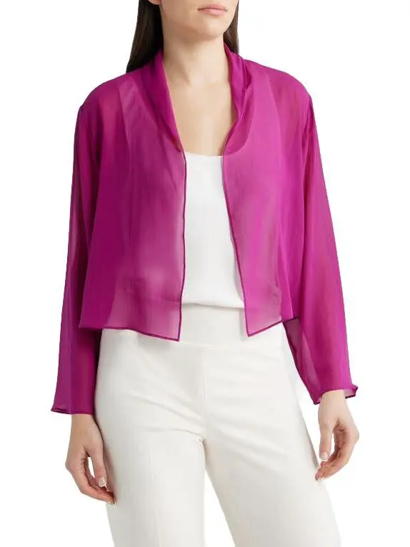 Eileen Fisher Open Front Silk Jacket - Berry Bloom